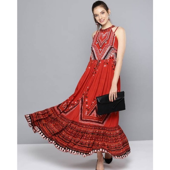 Ritu Kumar | Dresses | Ritu Kumar Vibrant Red Maxi Dress | Poshmark